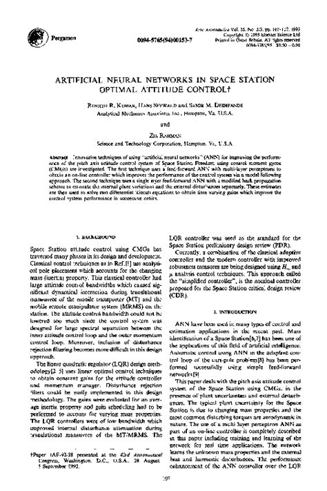 pdf artificial neural networks in space station optimal attitude