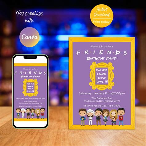 Friends Tv Show Theme Birthday Invitation Background Off The Brook