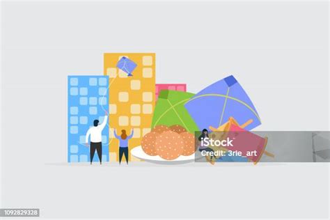 평면 스타일과 작은 사람들 Makar Sankranti 축 하 벡터 일러스트입니다 1월에 대한 스톡 벡터 아트 및 기타 이미지