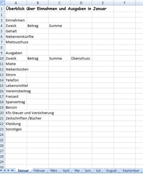 Haushaltsbuch Erstellen Office Lernen