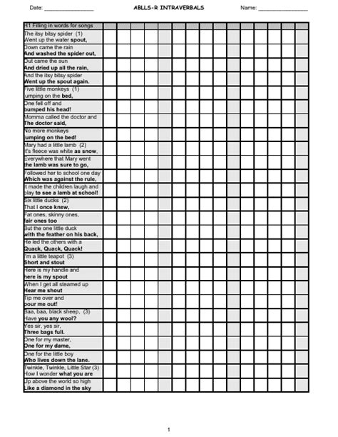 Ablls R Intraverbals Tracking Sheet Templates Download Printable Pdf