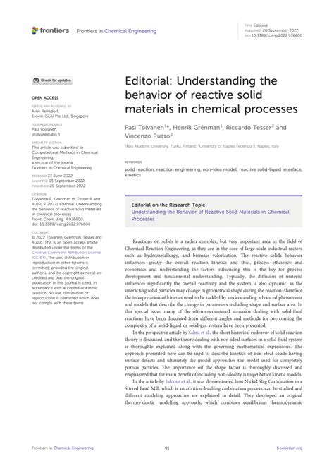 Pdf Editorial Understanding The Behavior Of Reactive Solid Materials