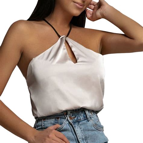 Willbest White Tank Top Woman Long Torso Women Fashion Sexy Halter Neck