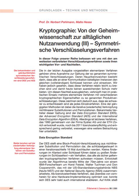 Symmetrische Verschlüsselungsverfahren Prof Pohlmann