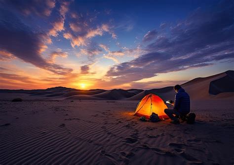 Premium AI Image A Timelapse Image Of An Explorer Setting Up A Tent