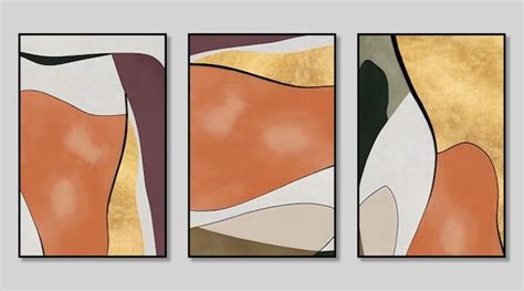 Premium Photo Art Triptych Composed Of Modern Abstract Geometric
