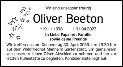 Traueranzeigen Von Oliver Beeton Trauerportal Ihrer Tageszeitung