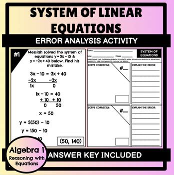 Systems Of Linear Equations Error Analysis Activity By Multiple Solutions