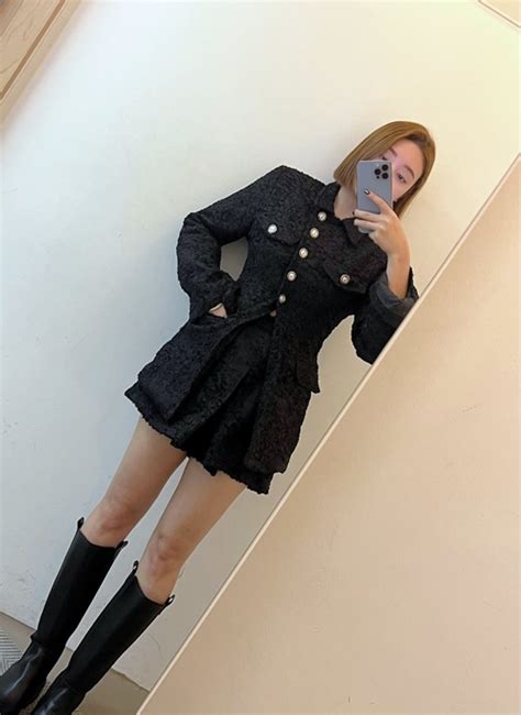 인기최고제일최저가 봄까지 쭉 슬림 사선단추 트위드자켓 치마바지 투피스 세트 2color 에이블리