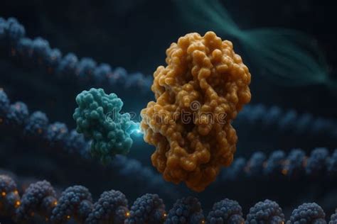 A Detailed 3d Rendering Of Protein Molecules Interacting Within A Complex Biochemical Structure