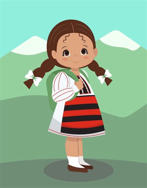Premium Vector Cute Romanian School Girl In Traditional Costume