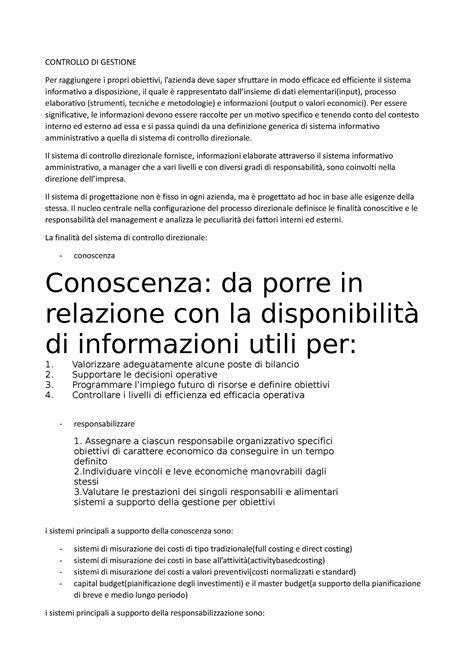 Riassunto I Sistemi Di Programmazione E Controllo Controllo Di
