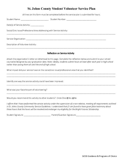 Fillable Online Chs Stjohns K12 Fl Bright Futures Community Service