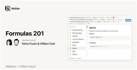 Notion Office Hours Formulas 201 燐 Marie Poulin Workflow Design