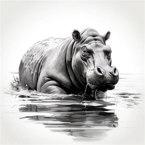 Realistic Hippo Drawing