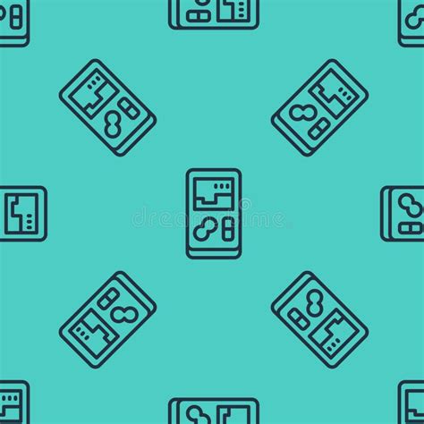 Black Line Portable Video Game Console Icon Isolated Seamless Pattern On Green Background