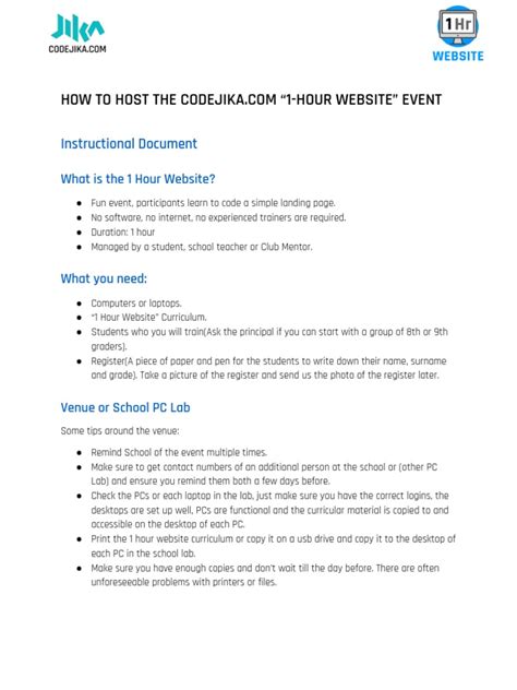 Coaches How To Codejika 1 Hour Webiste Event Pdf