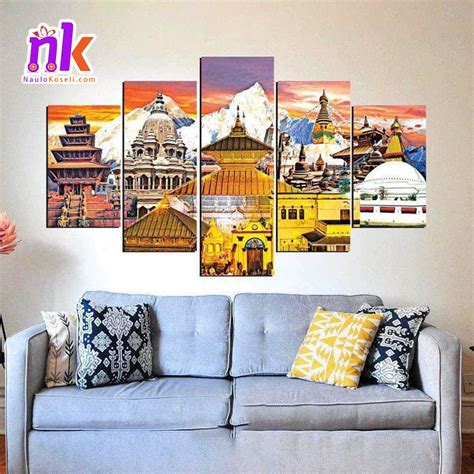 Five Panel Canvas Art Renowned Temples Of Nepal