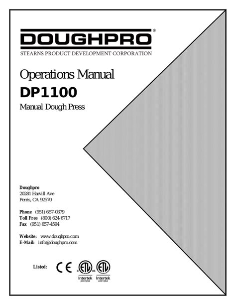 Doughpro DP Installation Manual