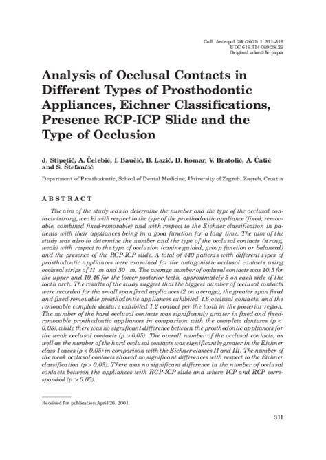 Pdf Analysis Of Occlusal Contacts In Different Types Of Prosthodontic