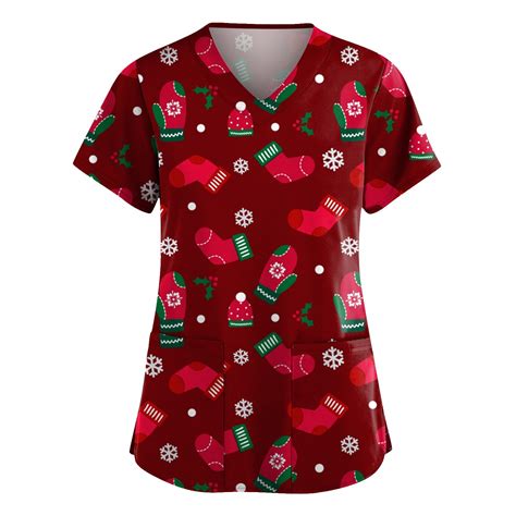 Ydkzymd Christmas Scrubs Top Print V Neck Scrub Tops Women Print Casual