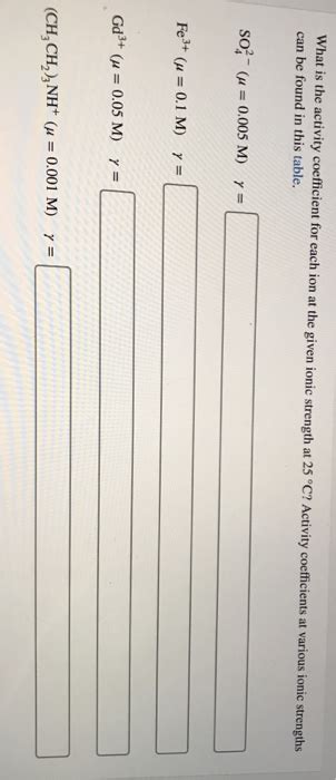 Solved What Is The Activity Coefficient For Each Ion At The