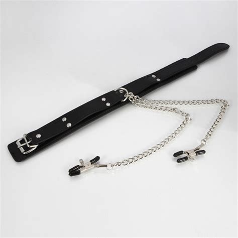Pu Leather Sex Collar With Nipple Clamps Best Crossdress And Tgirl Store