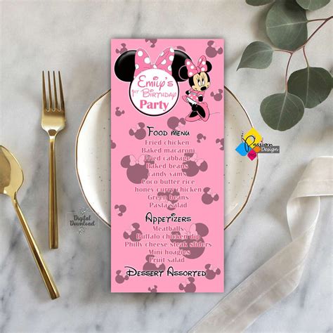 Printable Minnie Mouse Pink Dinner Menu Pink Minnie Mouse Birthday