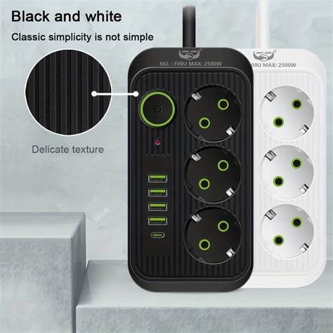 Удължителен кабел 3 контакта 4x Usb 5v 2 1a 1x Type C Fast Charge