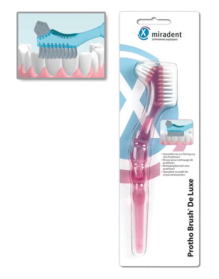 Miradent Четка с 2 глави за почистване на протези розова Subra