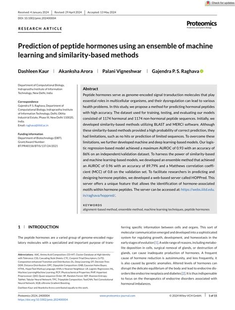 Pdf Prediction Of Peptide Hormones Using An Ensemble Of Machine
