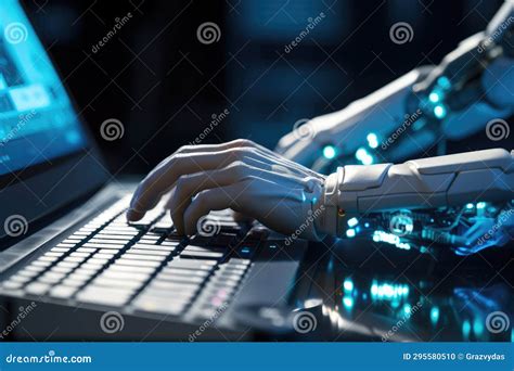 Robot Hand Typing On A Laptop Keyboard Stock Illustration Illustration Of Finger Machine