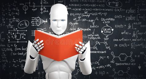 Mlp 3d Illustration Of Robot Humanoid Reading Book And Solving Math