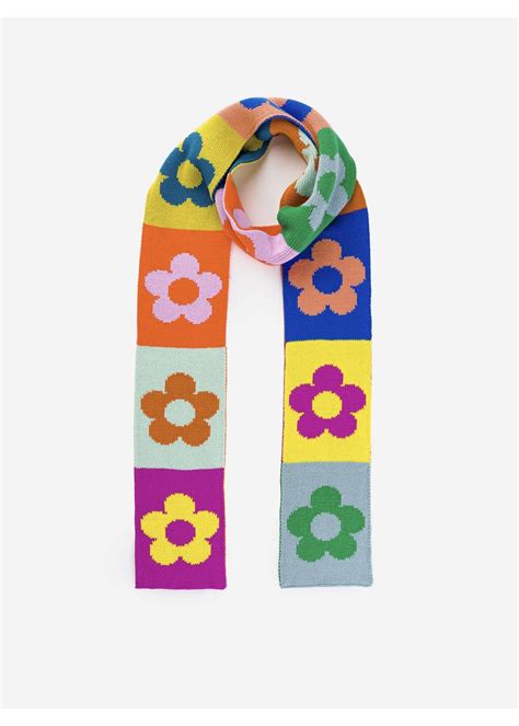 Knit Scarf Skinny Flower Block By Verloop Annex Vintage