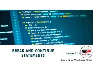 Lecture 1 11 Break And Continue Statements Pdf