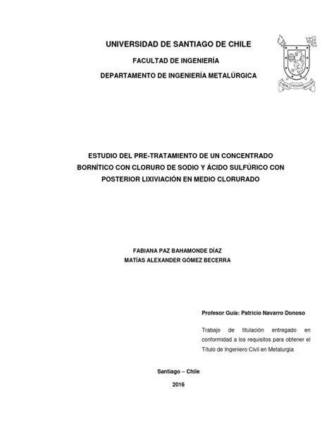 Estudio Del Pretratamiento De Un Concentrado Bornitico Con Cloruro De