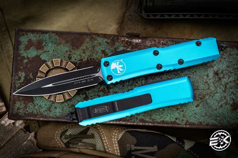 Microtech Utx 85 Otf Automatic Knife Turquoise 3 Black Dagger 232 1tq
