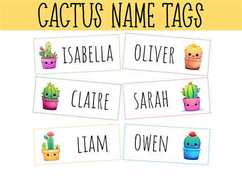 Classroom Name Tags Template Cactus Succulent Greenery Botanical Editable Printable