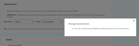 Theming Preset Manager Not Showing List Of Current Presets · Issue