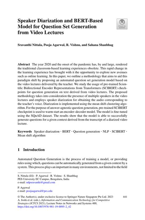 pdf speaker diarization and bert based model for question set