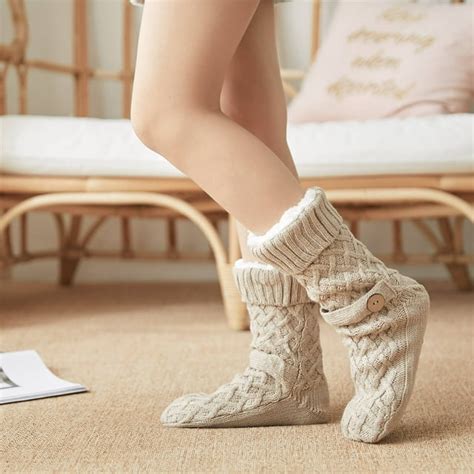 Homenesgenics Compression Socks For Women Fuzzy Slipper Ankle Boot Crew