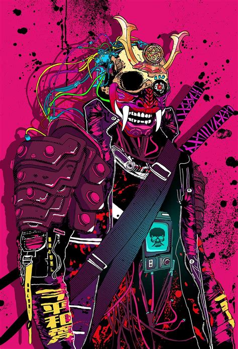 Cyberpunk Samurai Oni Póster Máscara Fondo De Pantalla Para Móvil Gratis