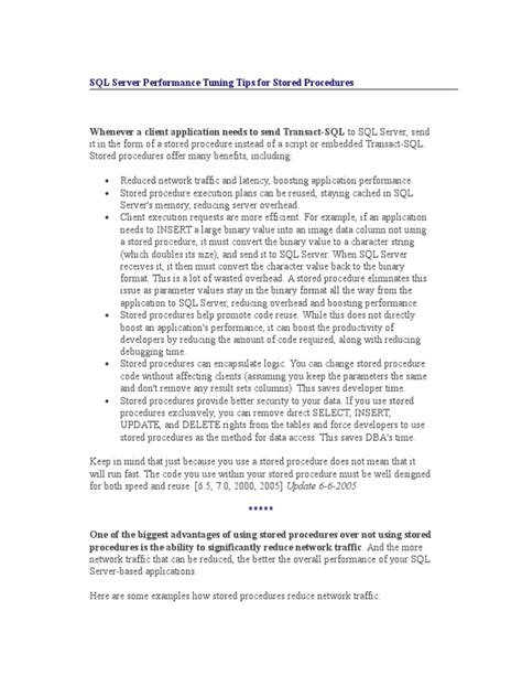 Performance Tuning Tips For Stored Procedures Pdf Microsoft Sql Server Subroutine