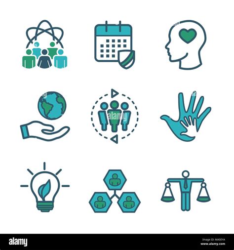 Social Responsibility Outline Icon Set With Honesty Integrity