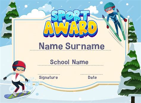 Шаблон сертификата на спортивную награду с детьми, играющими на лыжах ...