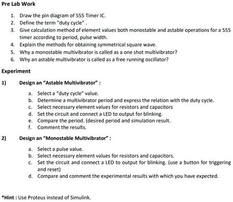 SOLVED Text Please Solve By Proteus Pre Lab Work 1 Draw The Pin Diagram Of 555 Timer IC 2