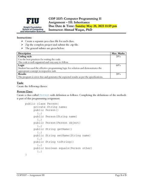 summer 23 assignment 3 inheritence basics cop3337 assignment iii