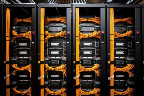 Premium Photo Close Up Of Server Racks With Uniform Hardware