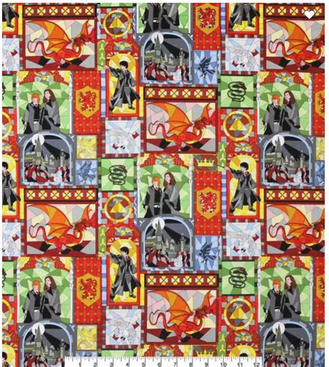 Harry Potter Cotton Fabric Stained Glass Quidditch Harry Etsy