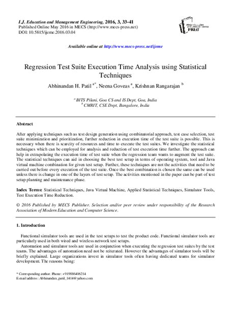 Pdf Regression Test Suite Execution Time Analysis Using Statistical
